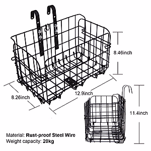Karcle Detachable Folding Bike Basket Bicycle Basket Heavy Load - Adult Front Rear Bicycle Bag Rack Hanging Bike Basket for Mountain Bike Accessories (Black)