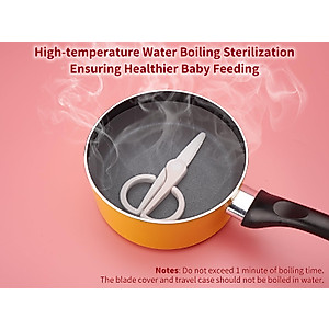 Ceramic Scissors for Baby Food Cutting, Safety Healthy BPA Free Toddler Feeding Shears with Protective Blade Cover and Portable Travel Case-Pink/Grey