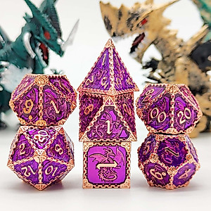 ZECIDOT DND Dice Set D&D Dungeons and Dragons Metal Polyhedral Table Games Dice Accessories Gifts of 7 Pathfinder Shadowrun Roleplaying MTG RPG Multi Sided Giant Large Dice (red Copper Purple)