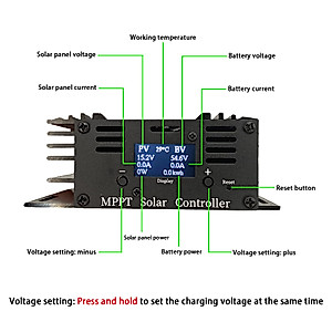 Boost MPPT Solar Charge Controller 12A 24V/36V/48V/60V/72V Lead-Acid LiFePO4 Gel Flooded Batteries etc in Golf Cart Electric Bike Ebike Solar Charge Motor Bicycle and Solar System