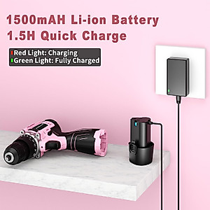 GardenJoy Cordless Power Drill Set: 12V Electric Drill with Battery and Charger, 2 Variable Speed, 24+1 Torque Setting, 3/8-Inch Keyless Chuck, Portable Drill and 30pcs Drill/Driver Bits