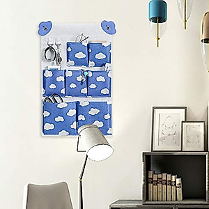 Gospelle Wall Hanging Storage Bag,Over The Door Organizer Pocket ,Premium Linen Fabric Pouches for Closet,Living Room,Bedroom,Bathroom (Blue Sky White Clouds)