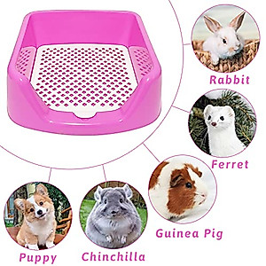 kathson Large Rabbit Litter Box Pet Cage Potty Corner Toilet Trainer Pan with Grate for Bunny Guinea Pig Chinchilla Ferret Puppy Small Animal (Pink)