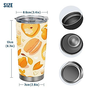 QWEUIOP 20oz Insulated Travel Coffee Mug Cake Peach Pattern Stainless Steel Tumbler with Lid Double Wall Vacuum Coffee Cup For Hot and Cold Drinks14134