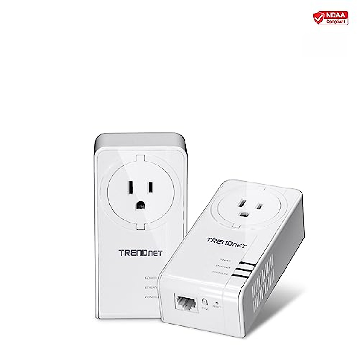 TRENDnet Powerline 1300 AV2 Adapter with Built-in Outlet Adapter Kit, Includes 2 x TPL-423E Adapters, IEEE 1905.1 & IEEE 1901, Gigabit Port, Range Up to 300m (984 ft), White, TPL-423E2K