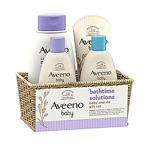 Aveeno Baby Mommy & Me Daily Bathtime Gift Set Including Baby Wash & Shampoo, Calming Baby Bath & Wash, Baby Moisturizing Lotion & Stress Relief Body Wash for Mom, Soap-Free, 4 Items