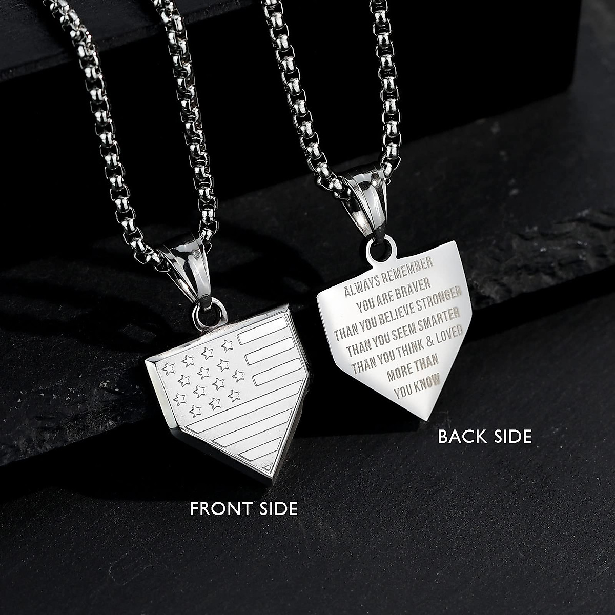 ZRAY USA Flag Baseball Plate Necklace for Men Personalized Bible Verse Shield Pendant Stainless Steel Chain 22+2 inch Inspirational Baseball Sport Gift Patriotic Jewelry for Men（S-ALWAYS REMEMBER）