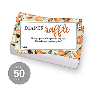 Canopy Street Little Cutie Diaper Raffle Tickets for Baby Shower/Clementine Sprinkle Or Gender Reveal Party Game / 50 Adorable Fruit 3.5” x 2” Diaper Drawing Cards
