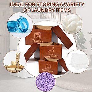 XLHOMO 3 Pcs Wood Dryer Sheet Holder Laundry Pods Holder Scent Booster Container Set with Lids and Scoop, for Laundry Room Laundry Detergent Laundry Pods Dry Sheet Organization and Storage Containers