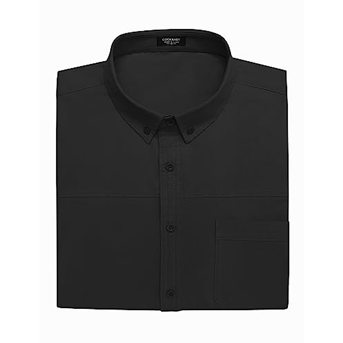 COOFANDY Mens Shirt Muscle Fit Dress Slim Fit Cotton Casual Button Down with Pocket, 01-Black, Large, Short Sleeve