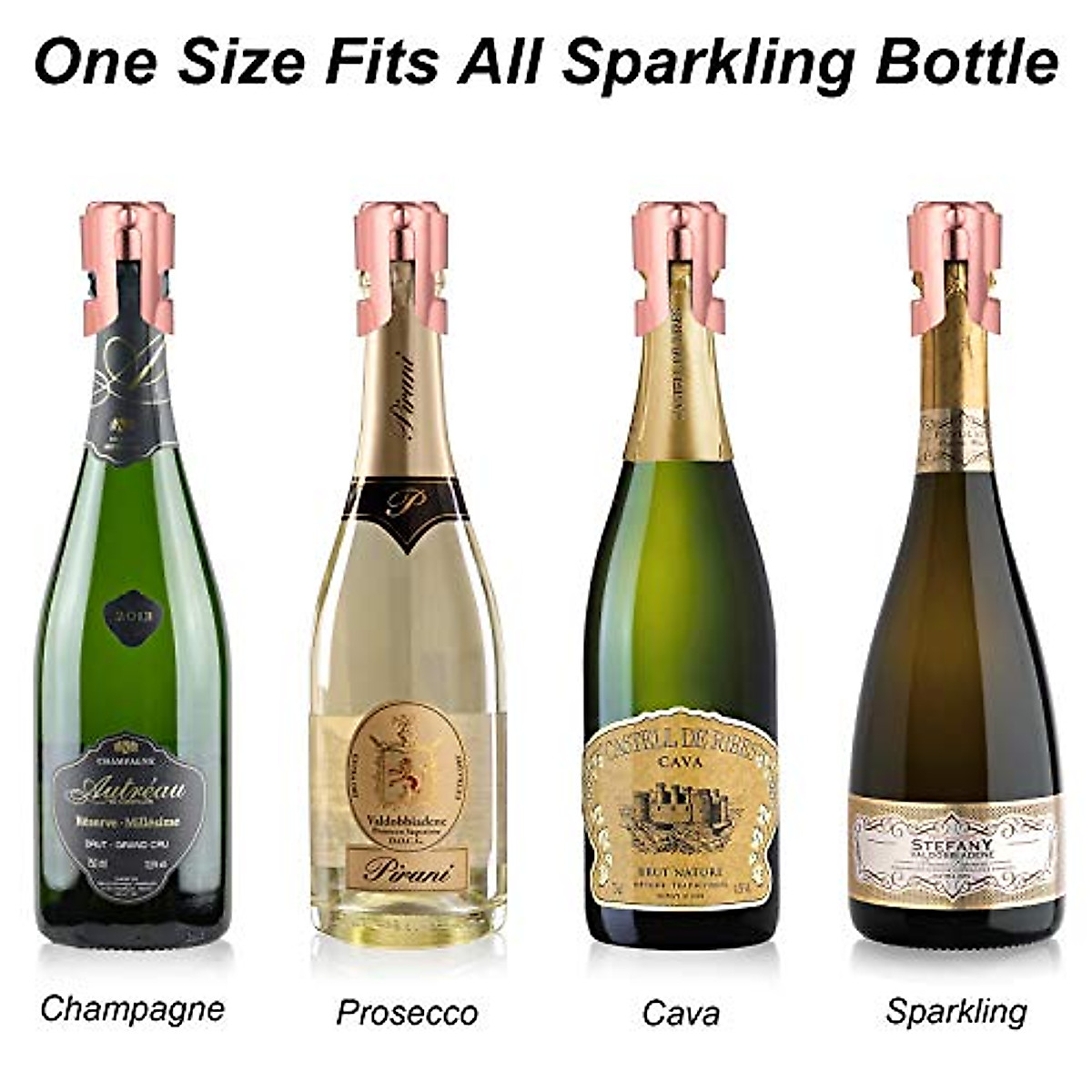 OWO Champagne Stopper, Stainless Steel Bottle Plug Sealer for Sparkling Wine, Superior Leak-Proof Bubble Retaining Saver, No Sharp Edge, No Spill, Fizz Saver, Passed Press Test (Rose Gold)