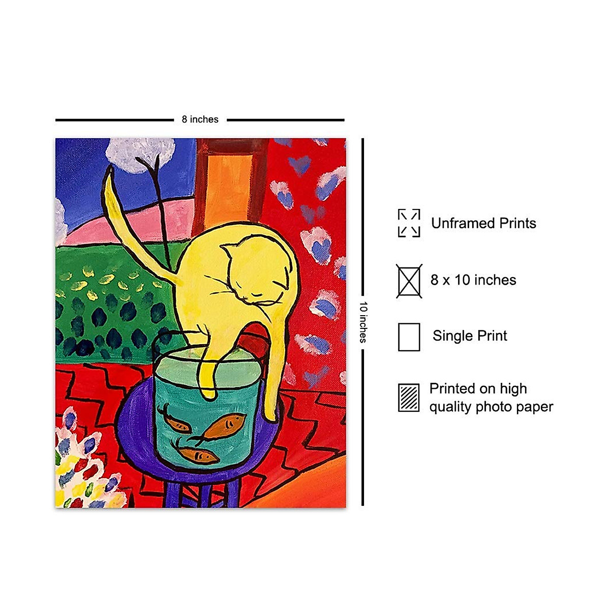 Cat Wall Decor - Boho Bohemian Decor - Matisse Poster - Cat Wall Art - Abstract Art - Mid Century Modern Wall Decor - Minimalist Wall Art - Aesthetic Room Decor - Cat Themed Gifts - Kitty Cat