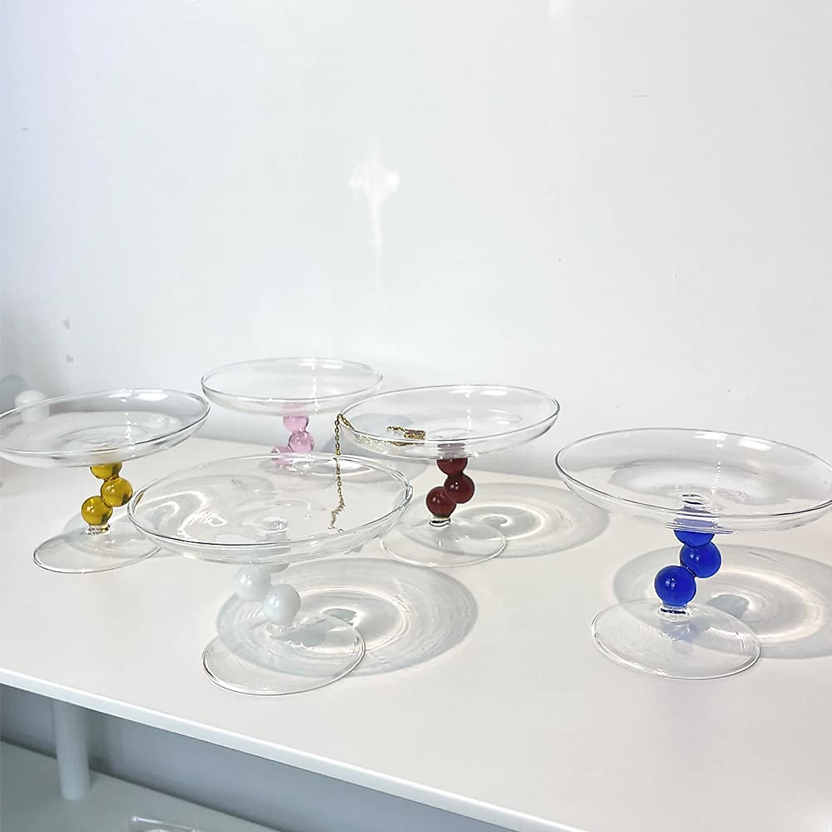 Kelendle Centerpiece Fruit Bowl Countertop Fruit Basket Glass Fruit Stand Round Jewelry Tray Wide Footed Candy Bowl Clear Snack Holder Table Ring Display Tray for Wedding Birthday Party Decor(Blue)