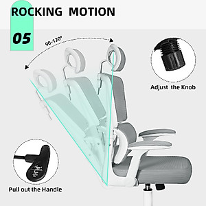 Ergonomic Office Chair Lumbar Support, High Back Office Chair with Adjustable Headrest and Arms, Mesh Computer Desk Chair Tilt Function, Swivel Task Chair 300lbs for Home Office, Grey