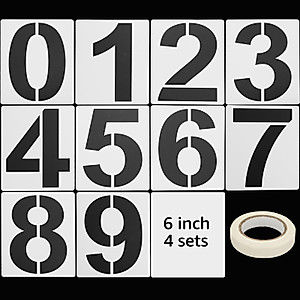 SHUESS 40 PCS 6 Inch Plastic Number Stencils Set, 0-9 Address Number Stencil Templates, Reusable Digital Painting Number Templates for Cake Stencil Number Painting Stencils Templates(with Tape）