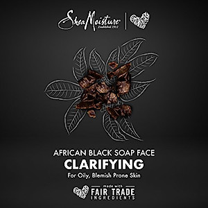 Shea Moisture African Black Soap Face Wash Regimen Kit - Shea Moisture Soap Bar for Face & Body, Clarifying Facial Wash & Scrub, Problem Skin Moisturizer and Facial Mask Bundle (4 Piece Set)