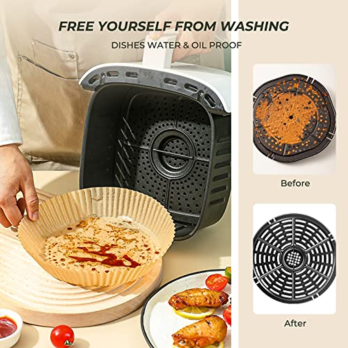 Diyishan 100Pcs Air Fryer Disposable Paper Liner, Non-Stick Air Fryer Liners, Baking Paper for Air Fryer Oil-proof, Water-proof, Food-Grade Parchment for Baking Roasting Microwave