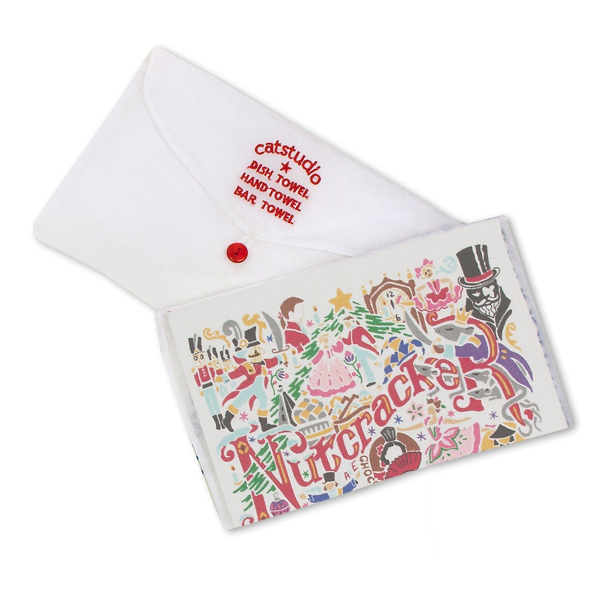 Catstudio Dish Towel, Christmas Nutcracker Kitchen Towel, Hand Towel with Original Artwork, Everyday Tea Towel or Washable Bar Towel, Christmas Decor