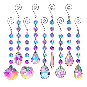 9pcs Rainbow Maker Crystal Window Hanging Suncatchers Ornament AB-Coating Crystal Octagonal Beads Pendant for Home,Chandeliers,Garden,Christmas Tree Decoration