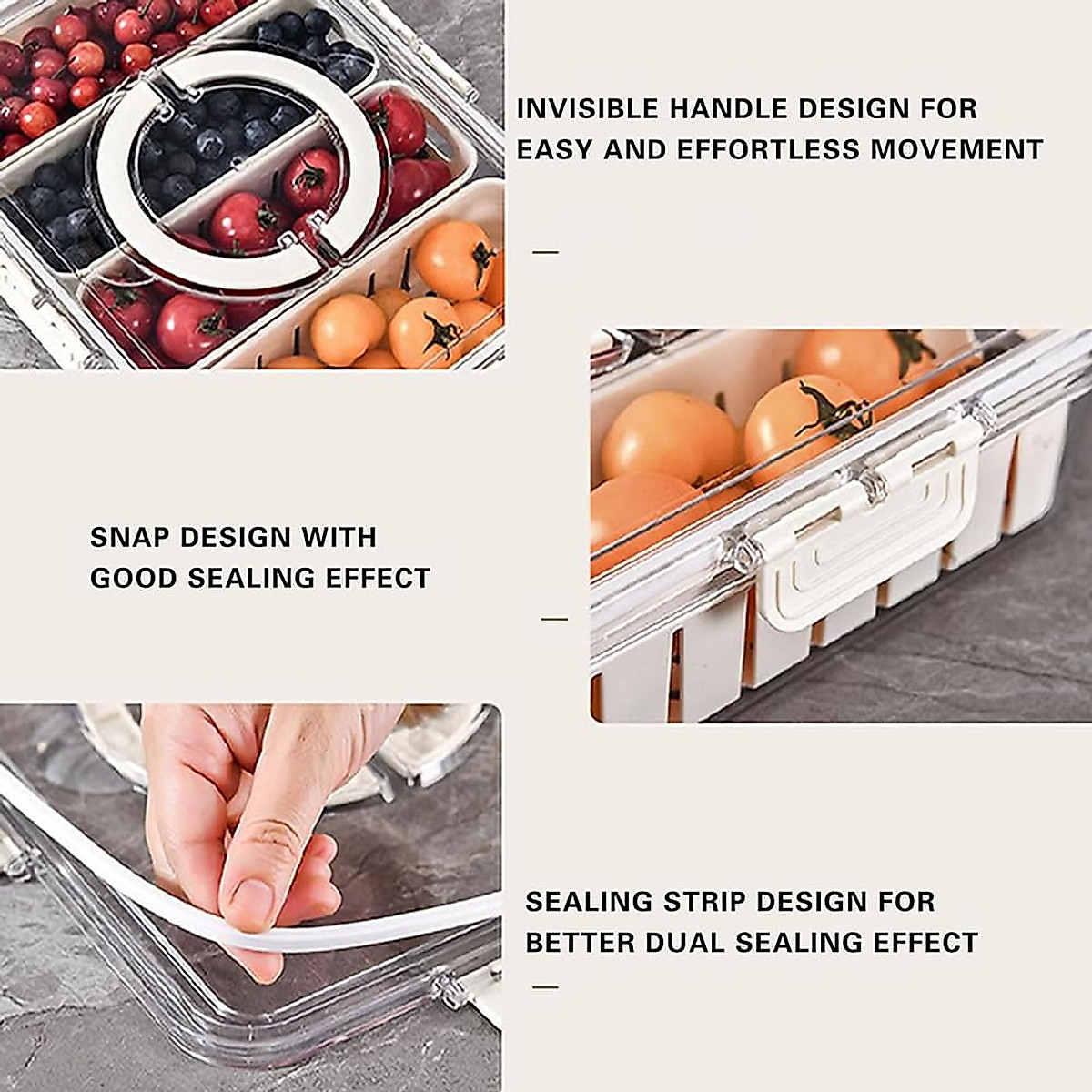 Refrigerator Organizer with Lids, Airtight Fruit Storage Containers for Fridge with Lids and Handle, BPA-Free Food Storage Container with 4 Removable Colander, Refrigerator Organizer Bins (2PCS)