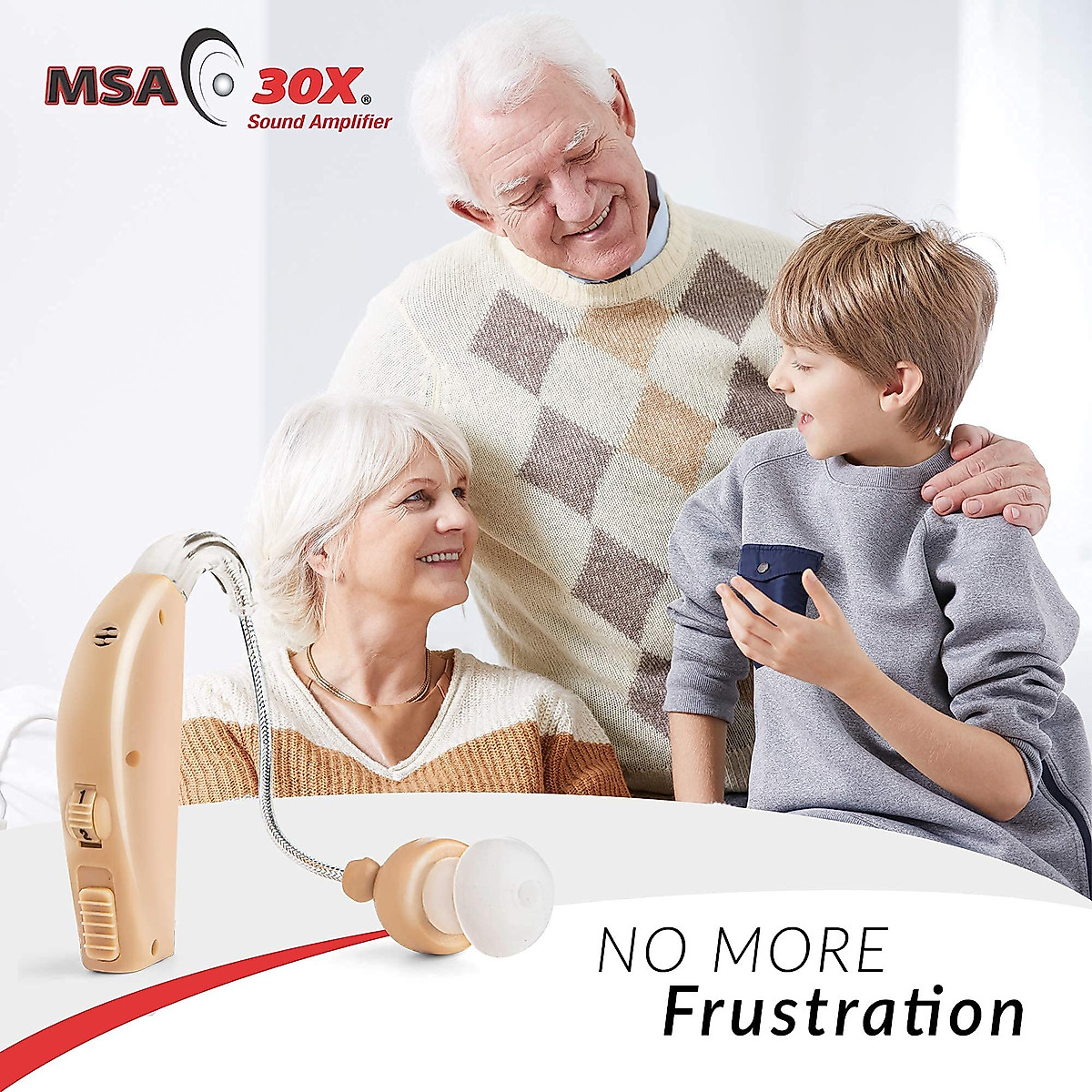 MSA 30X Sound Amplifier BTE PSAD | 30X Amplification | Recharging Station, 6 Silicone Tips & 1 Cleaning Brush | Unisex | Right or Left Ear | Pack of 1