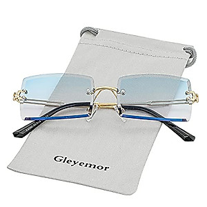Gleyemor Rimless Rectangle Sunglasses for Women Mens Fashion Vintage Frameless Square Glasses with Gradient Lens (Blue/Pink)