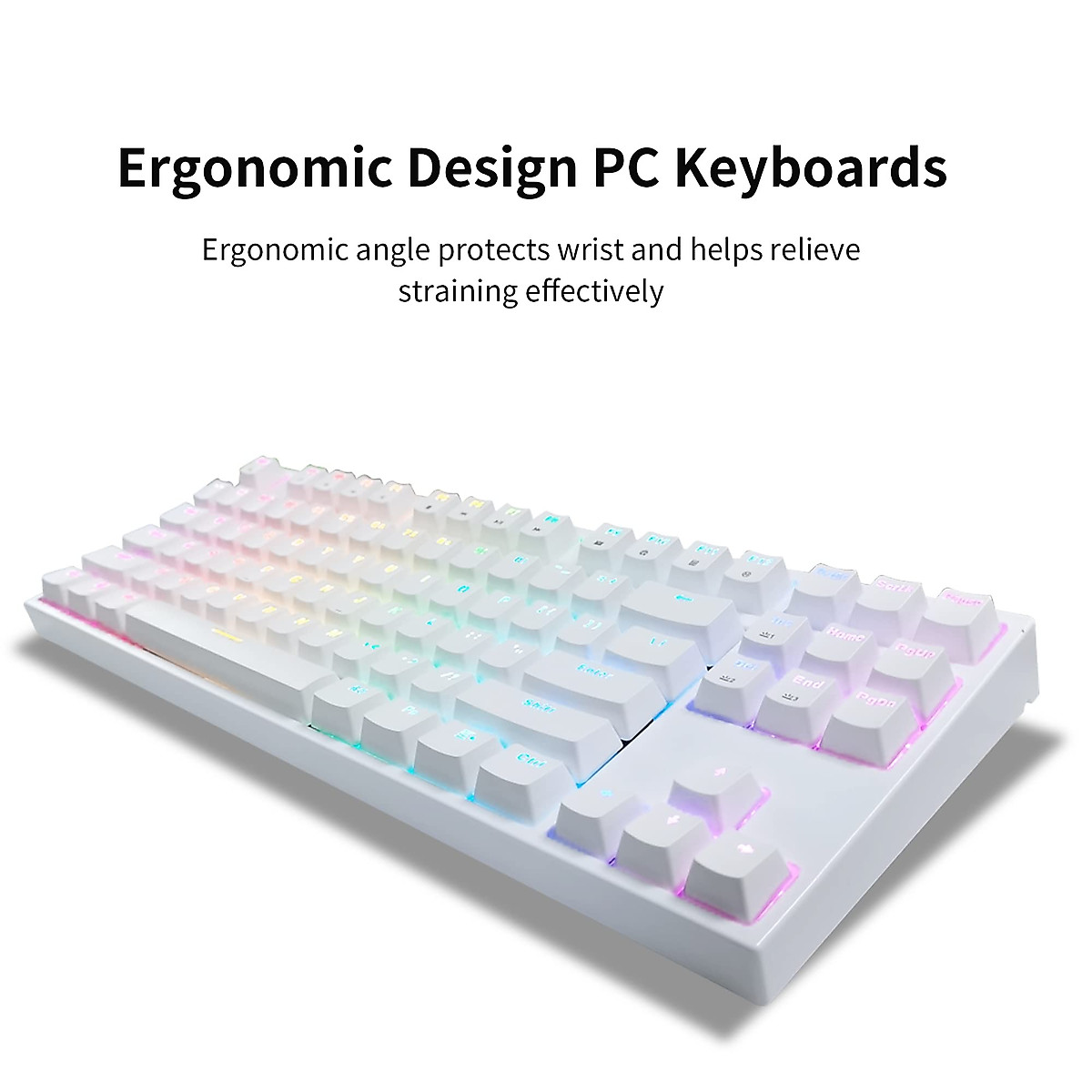 SUPUR NEWLING Wired Gaming Keyboard, RGB Backlit USB Rechargeable Ergonomic Design, TKL Mechanical Keyboard Red Switch Keyboards for Mac/Laptop Window 7/8/10 (White, 87 Keys)