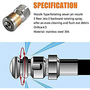 EDOU DIRECT 100 FT Cleaning Kit for Pressure Washer | 4,000 PSI Max Working Pressure | Includes: Durable Sewer Jetting Hose (3 layers) & 3 Sewer Jetter Nozzles