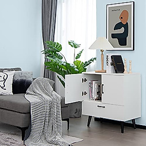 Giantex Storage Cabinet Buffet Sideboard, Accent Cabinet with Doors, Pull-Out Drawer, Freestanding Bathroom Floor Cabinet, Cupboard for Living Room, Entryway Dining Room Bar Cabinet (White)