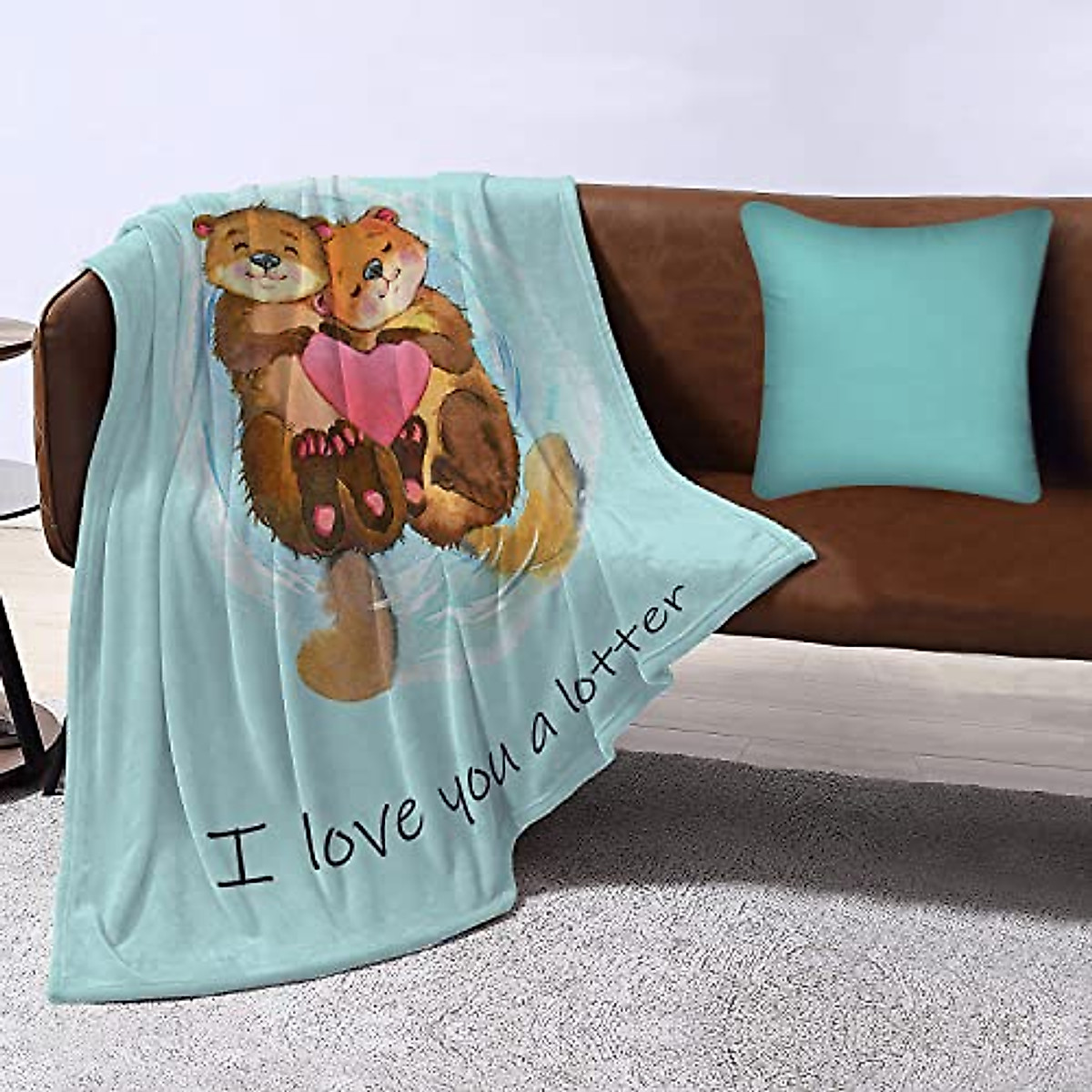 Cute Sea Otter Love You a Lotter Throw Blanket Soft Cozy Warm Blanket Fleece Flannel Blanket for Couch Bed Sofa 50"x40"