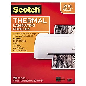 Scotch Thermal Laminating Pouches, 3 mil Size, Pack of 200
