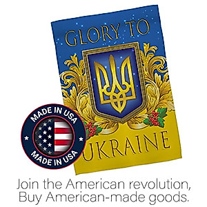 Ukraine Flag Glory to Ukraine Garden Flag Set Wood Dowel Support Cause Stand with Ukrainian House Decoration Banner Small Yard Gift Double-Sided, Made in USA