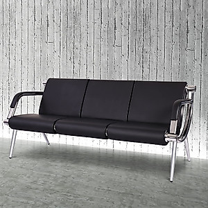 Kinfant 5-Seat Waiting Room Chairs Sofa Furniture - Office Guest Reception Chair with Armrest for Waiting Room Airport Hospital Bank (Black - PU)