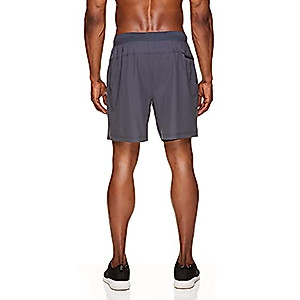 Gaiam Men's Yoga Shorts with Liner - Athletic Gym Running and Workout Shorts with Pockets - Upside Ebony, Small