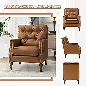 HULALA HOME Faux Leather Accent Chair Set of 2 with Nailhead Trim, Button Tufted Comfy Upholstered Armchair with Removable Cushion, Traditional Single Sofa Chair for Living Room Bedroom Office, Camel