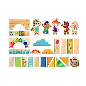 CoComelon JJ & Friends Wood Block Set, 30-Pieces, Recycled Wood, Officially Licensed Kids Toys for Ages 18 Month, Gifts and Presents by Just Play