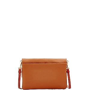 Dooney & Bourke Women's Foldover Zip Crossbody in Pebble Grain Leather, Small Sized Handbag with Adjustable Shoulder Strap, Caramel