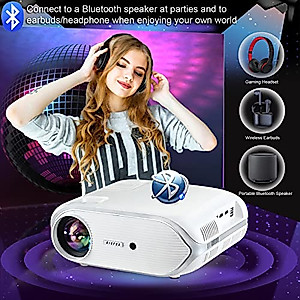 HD 1080P 4K Projector with WiFi and Bluetooth 2022 Upgraded 14000Lumen Outdoor Movie Projector 4P/4D Keystone Correction 50% Zoom Dolby PPT Projector 4K Compatible TV Stick iOS & Android Smartphone
