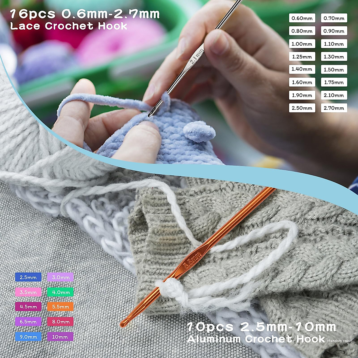 Mayboos 96 Pack Crochet Hooks Set, Ergonomic Knitting Needle Weave Yarn Kits with Storage Case and Crochet Needle Accessories, Crochet Needles Kit for Beginners and Experienced Crochet Hook Lovers