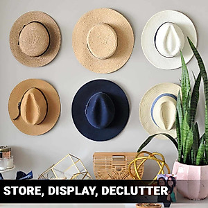 Atzi Hats Cowboy Hat Rack Hanger 2 Pack Wall Mounted Hat Hanger Hooks Baseball Cap Fedora Western Trucker Wall Holder Hat Organizer Display Racks Headphones Towel Minimalist Décor Walnut Wood