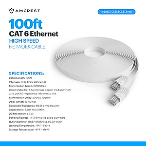 Amcrest CAT6E 4K-Rated Video POE Ethernet Cable 100ft Internet High Speed Network Cable for PoE Security IP Cameras, Smart TV, PS4, Xbox One, Router, Laptop, Computer, Home (CAT6ECABLE100)