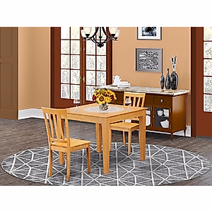East West Furniture OXAN3-OAK-W 3 Piece Kitchen Table Set for Small Spaces Contains a Square Dining Table and 2 Dining Room Chairs, 36x36 Inch, Oak