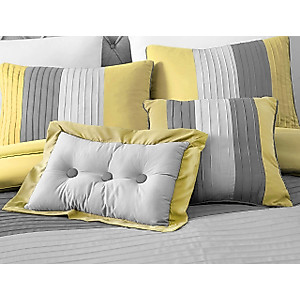Chezmoi Collection 8-Piece Luxury Striped Comforter Set (Queen, Yellow/Gray/Paloma)