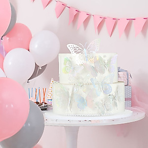 Gyufise 36 Pack Silver Laser 3D Butterfly Cupcake Toppers Hollow Butterfly Cake Decorations for Birthday Wedding Fairy Party Butterfly Wall Sticker Decal for Background Wall Decoration