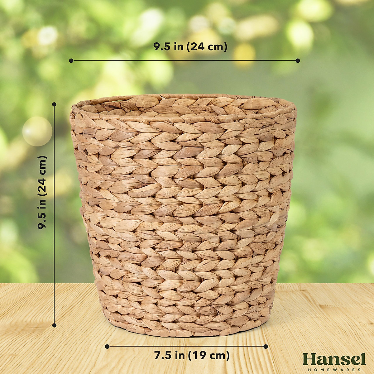 SNOWECRAFT 2-Pack Woven Waste Basket for Bathroom, Bedroom, or Living Room | Wicker Wastebasket Style Handwoven Basket Made from Water Hyacinth | Modern Boho Storage Basket
