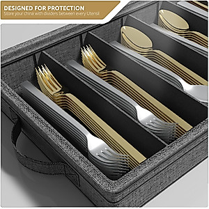 Sorbus Flatware Storage Chest with Clear Lid, Great Fabric Container Box for Organizing Utensils, Silverware, Flatware, Large Capacity, Gray