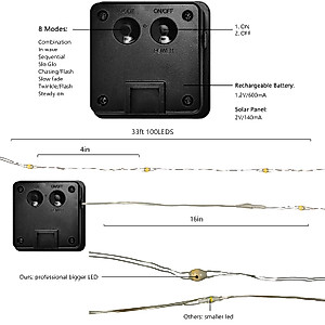 Yirunfa 2 Pack Solar String Lights, Warm White 33FT 100 LEDs Copper Wire Fairy Lights for Christmas, Bedroom, Garden, Party, Outdoor and Indoor Decoration
