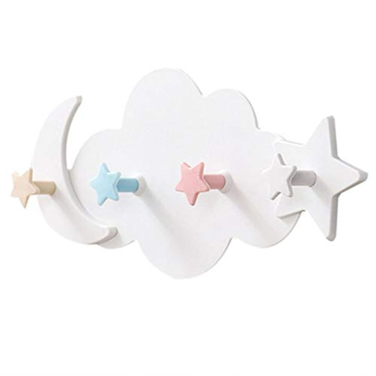 Decorative Plastic Coat Hooks, Creative Moon and Stars Self Adhesive Wall Coat Hangers Rack Robe Hat Clothes Scarves Bags Towels Hooks for Kid's Room Nursery