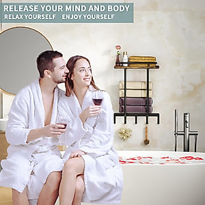 Godboat Towel Racks for Bathroom - Towel Holder with Wooden Shelf, 5 Hooks Bathroom Organizers and Storage Near Towel Warmer, Wall Mounted for Rolled Towels, Gifts for Women, Mom, Mothers Day (21")