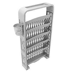 6 Tier Book Rack Storage Bookshelf, Removable Movable Unique Bookcase, Slim Storage Trolley for Books, Corner Display Rack for Dorm Library, Multi Purpose Rolling Cart (Gray)